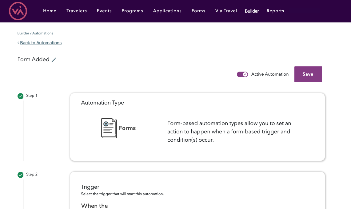 What is the difference between a form and application automation type?